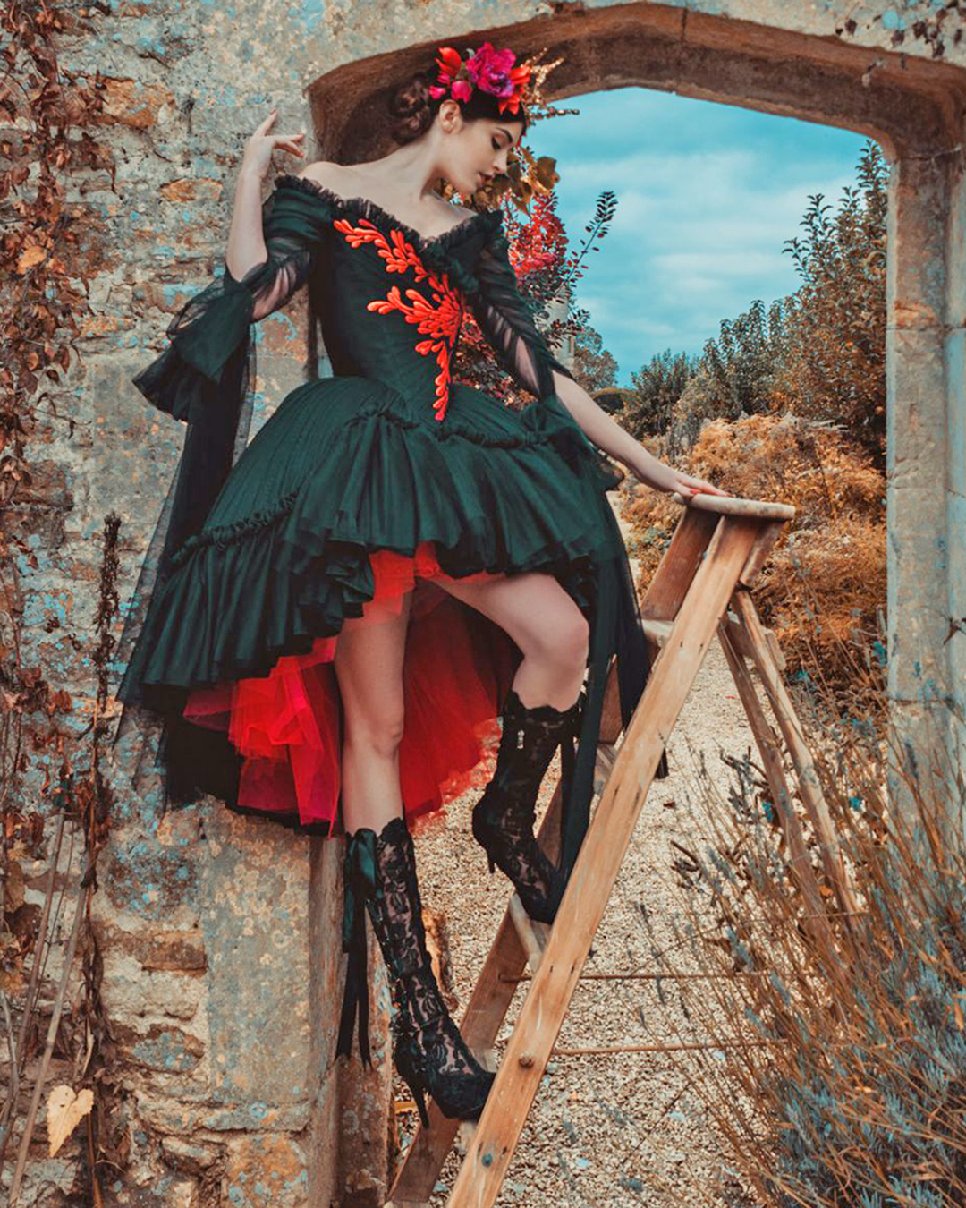 Red Gothic Wedding Dress Costume